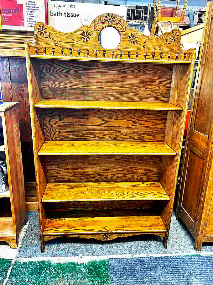 Bookshelves weren't always just functional &ndash; they were furniture with personality. This oak beauty has probably held everything from Dickens to detective novels.
