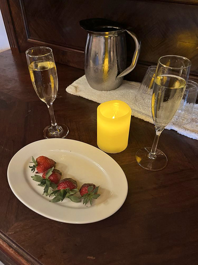 Nothing says celebration like champagne and strawberries, especially when enjoyed in a setting where every detail whispers historic luxury.