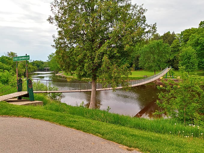 The peaceful setting belies the tiny adrenaline rush waiting for first-time crossers who don't expect that characteristic bounce and sway.