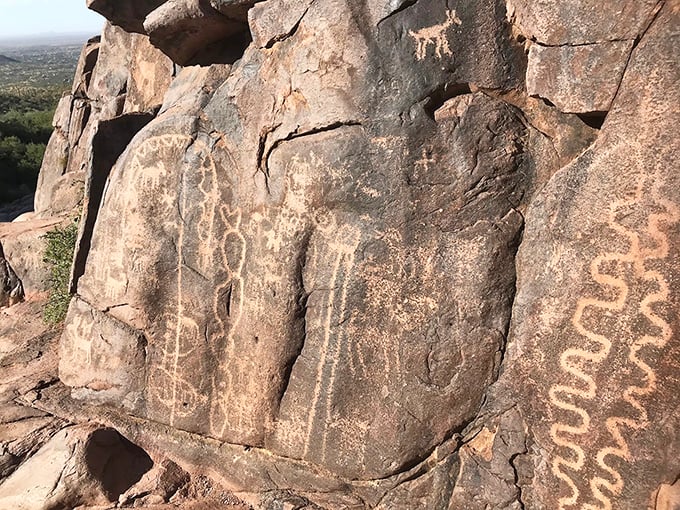 Ancient petroglyphs tell silent stories, their mysterious symbols connecting modern visitors to those who walked here centuries before.