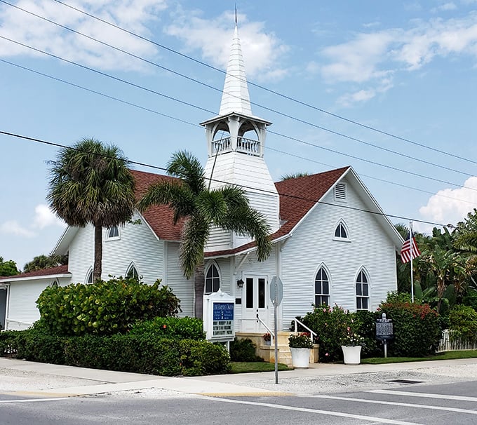 Gleaming white against Florida's blue sky, this charming church has offered spiritual sanctuary to islanders for generations.