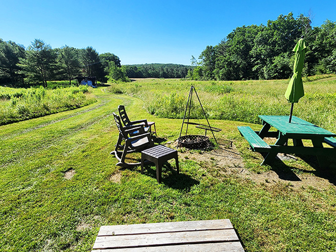 Simple pleasures: Adirondack chairs, a picnic table, and acres of nothing but nature's finest work.