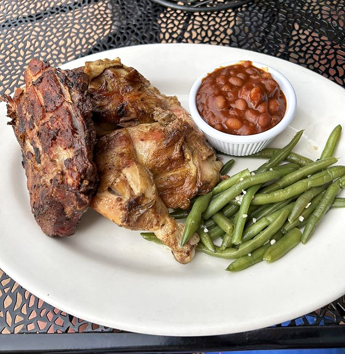 The classic combo &ndash; half chicken and ribs with sides that know their supporting role, like character actors who make the star look good.