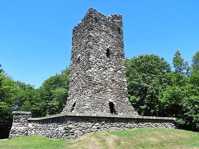 Hubbard Park's stone tower looks plucked from a medieval fairy tale, rewarding climbers with panoramic views that make every step worthwhile.
