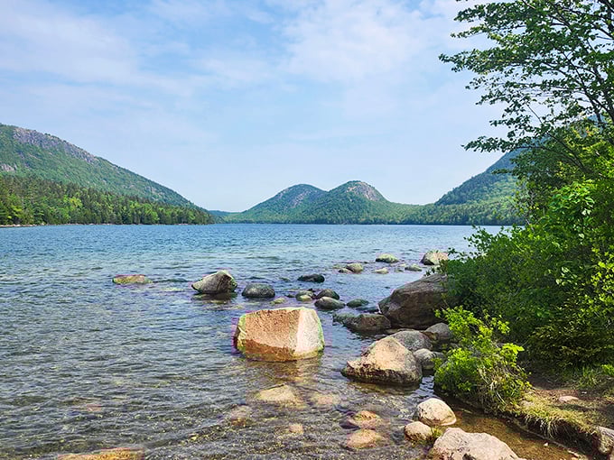 Jordan Pond's crystal waters mirror the surrounding mountains with such perfection you'll wonder which way is up.