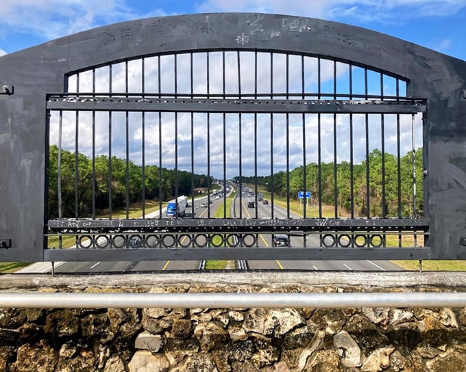 The Land Bridge's impressive gate frames I-75 below &ndash; where wildlife and humans share the same spectacular view.