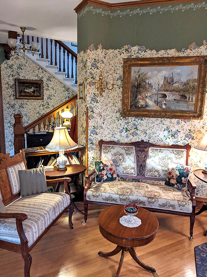 The lounge welcomes weary travelers with comfortable seating and enough floral patterns to make a botanist dizzy with delight.