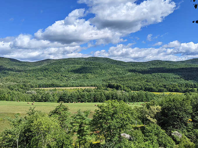 Vermont's verdant valleys unfold like a green carpet, rolling out nature's welcome mat for miles in every direction.