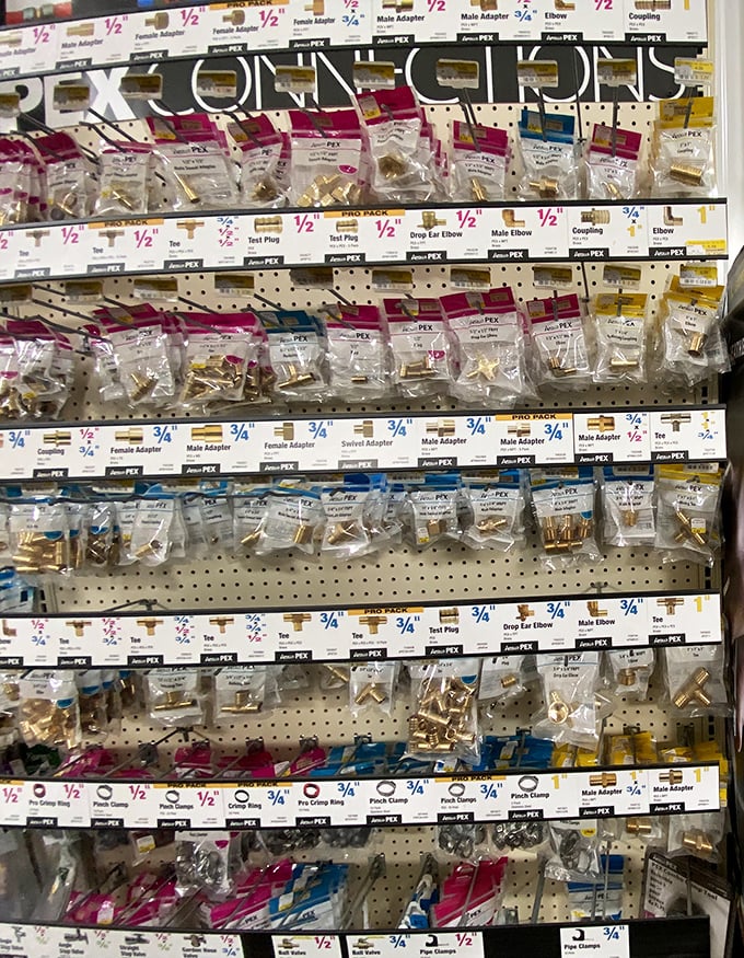 Hardware heaven for the serious DIYer &ndash; no flimsy plastic here, just row after row of quality brass fittings that mean business.