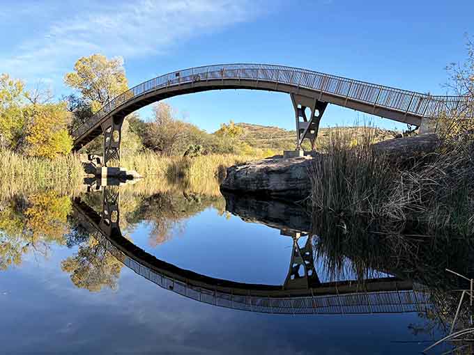 Walking this bridge feels like entering another world, one where water and desert peacefully coexist.