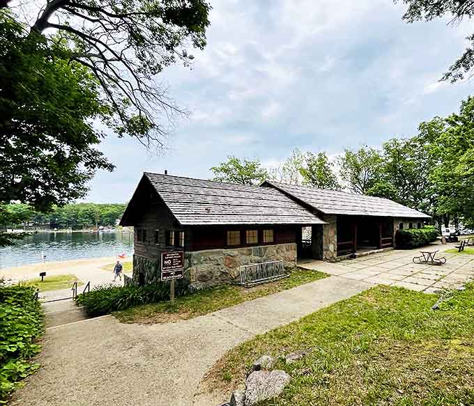 This lakeside pavilion has witnessed countless family reunions, birthday celebrations, and impromptu picnics through Michigan's changing seasons.