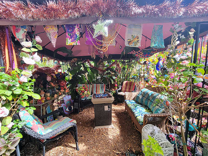 The perfect spot to rest your feet while your eyes continue the marathon. Even the furniture couldn't escape the color explosion.