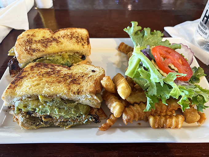 The Southwest Sourdough Burger brings the heat with green chilies and chipotle mayo, proving that even bread can have personality.