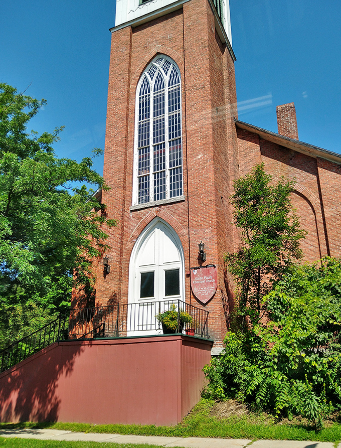 St. Paul's Episcopal Church reaches skyward with its impressive spire, a brick sentinel watching over generations of Vergennes residents.