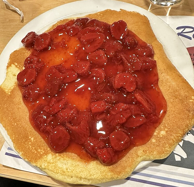 Strawberry pancakes that make you question whether you're eating breakfast or dessert &ndash; the correct answer is "yes."
