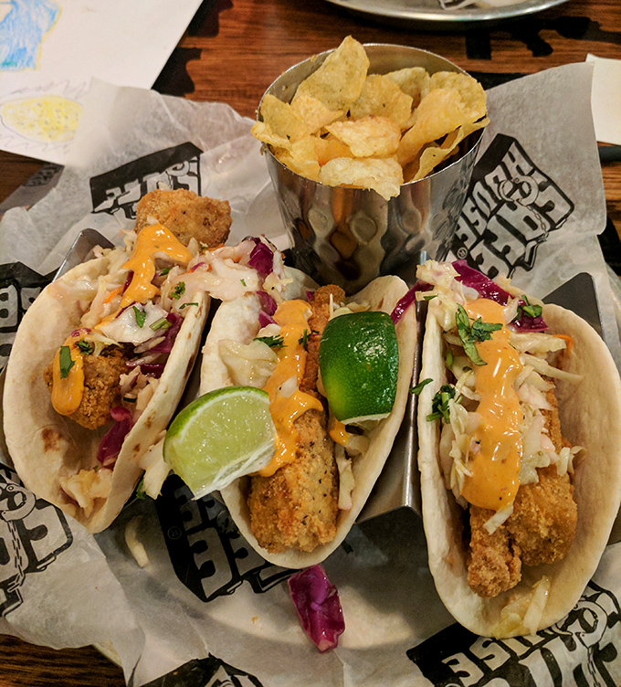 Tradecraft Tacos bring international flair to your espionage adventure, with crispy fish and fresh toppings in a handheld disguise.