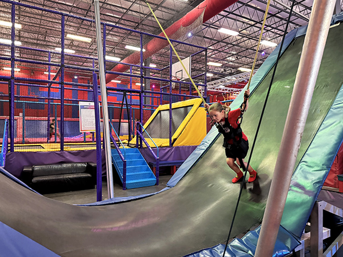Trampoline Ramp Slide: Where physics and fun collide in a perfect storm of bouncy momentum that launches visitors into fits of airborne giggles.