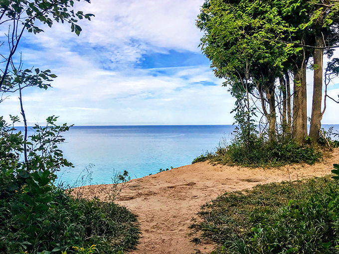 Treat Farm Trail reveals hidden pathways to breathtaking vistas where Lake Michigan stretches to infinity.