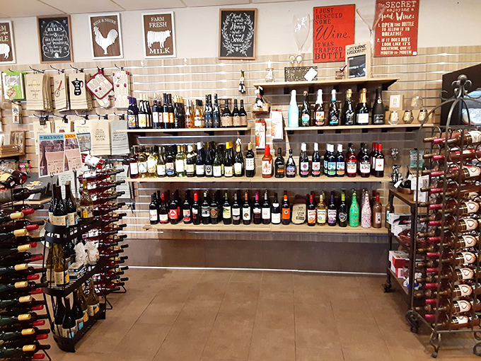 Wine bottles stand at attention, waiting to be paired with their cheese soulmates. It's like a dating service for your palate.