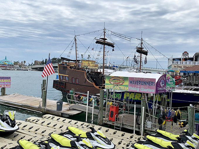 Jet skis await their next thrill-seekers &ndash; these aquatic motorcycles promise to turn even the most dignified adults into giggling teenagers.