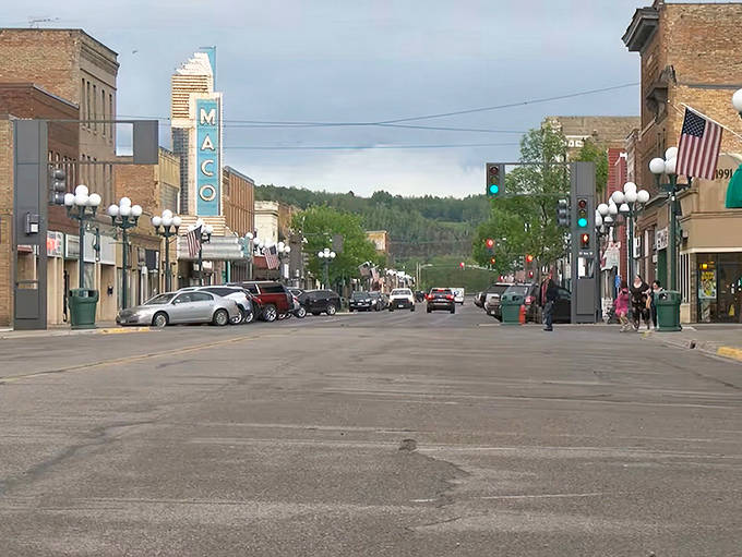 Chestnut Street's historic buildings and vintage Maco Theater marquee create a downtown straight from a Norman Rockwell painting.