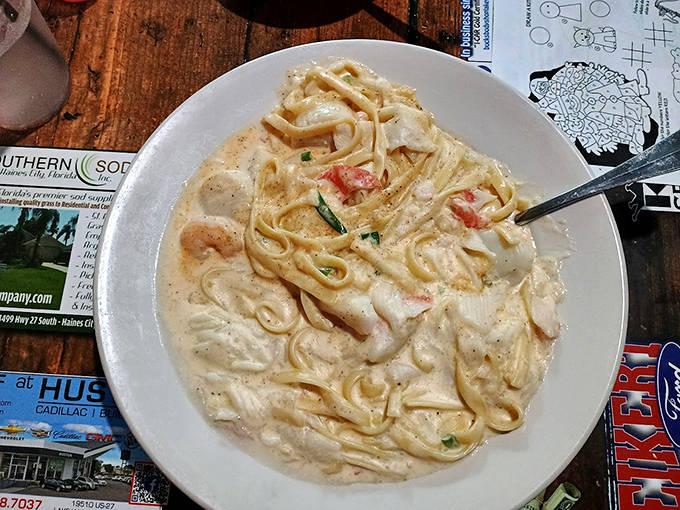 Creamy seafood pasta that hugs each strand of fettuccine – comfort food elevated by the freshest catch of the day.