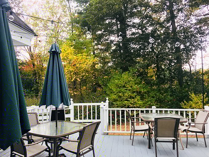 The spacious deck provides a perfect perch for taking in the surrounding splendor of the Green Mountain State. 