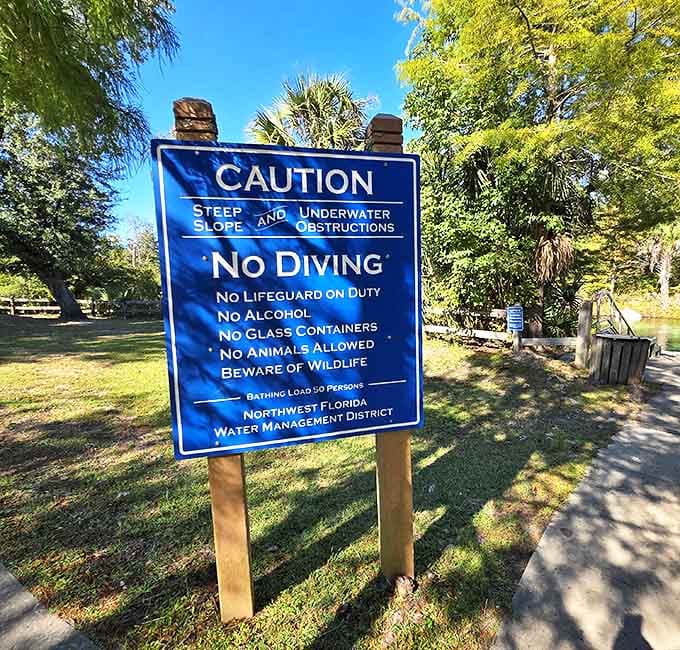 Rules of engagement: Even paradise needs a few guidelines &ndash; this sign politely reminds visitors how to keep the springs pristine for generations.