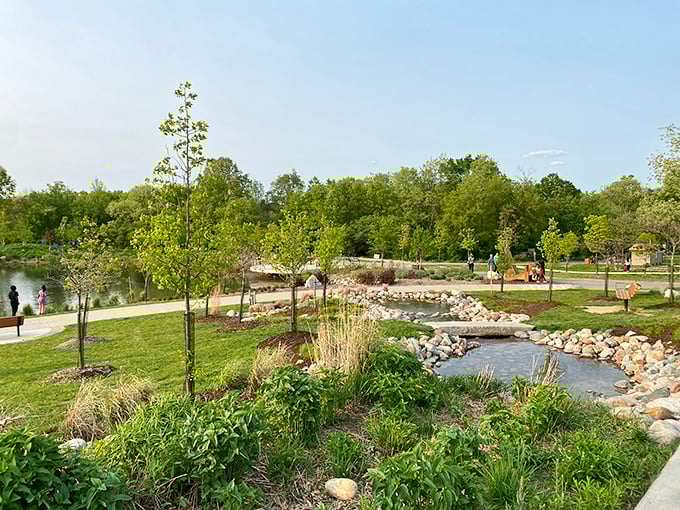 Nature and design harmonize perfectly in this scenic view, where meandering streams and thoughtful landscaping create picture-perfect moments.