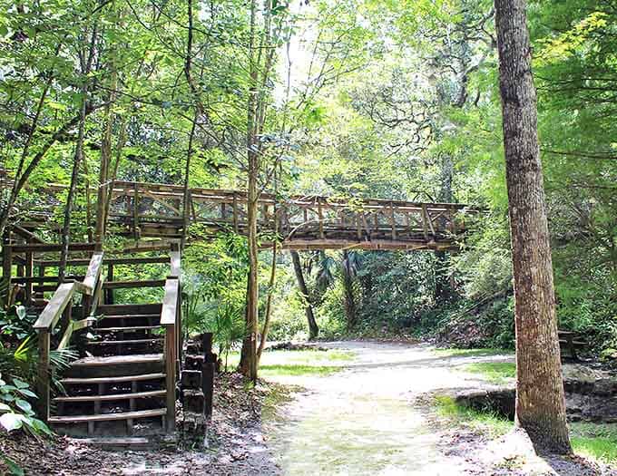 These stairs lead up to the bridge, offering you the choice between adventure above or staying safely grounded, no judgment either way.