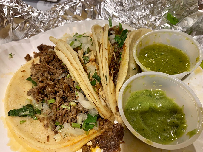 Tender, flavorful meat tacos served with two varieties of house-made salsa verde&mdash;one smooth, one chunky, both absolutely addictive.