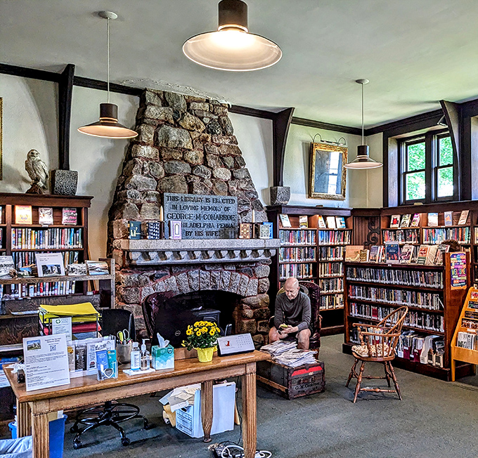 A quiet moment by the fireplace - where better to dive into a thick novel than beside this magnificent stone hearth?