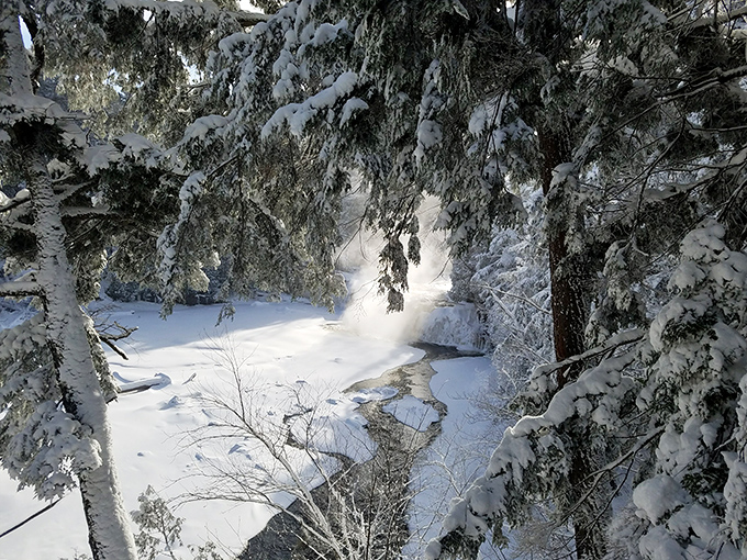 Winter transforms the falls into a frozen fantasy world, where ice sculptures form naturally and silence blankets everything except the whispering river.