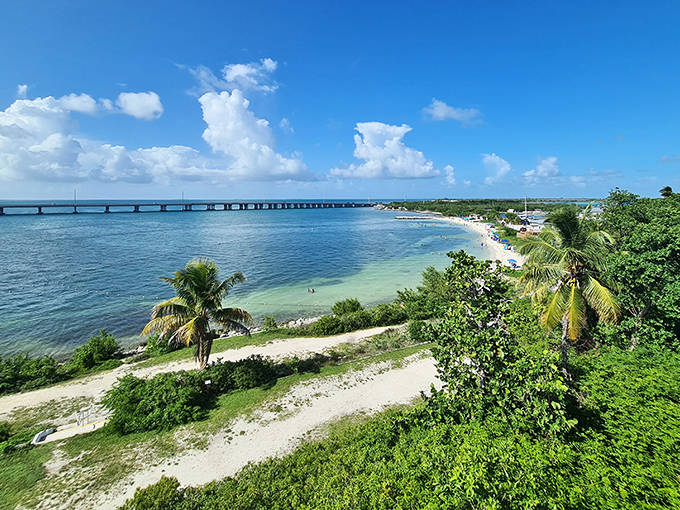 Calusa Beach offers picture-perfect views where the historic Bahia Honda Bridge creates a backdrop for some of the clearest waters in the Keys.