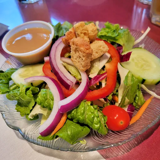 Even the salads deserve respect here &ndash; crisp vegetables, vibrant colors, and croutons that actually taste like real bread. Revolutionary! 