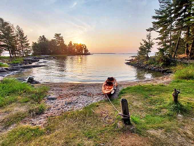 Voyageurs National Park offers peaceful shorelines where canoes await adventure on waters once traveled by fur-trading explorers centuries ago.