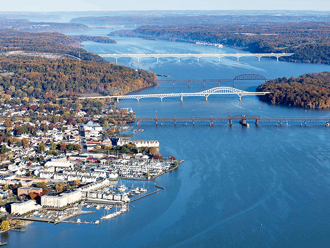 Aerial view of Chesapeake Bay reveals its complex shoreline and hidden coves. From above, you can truly appreciate this massive ecological treasure.