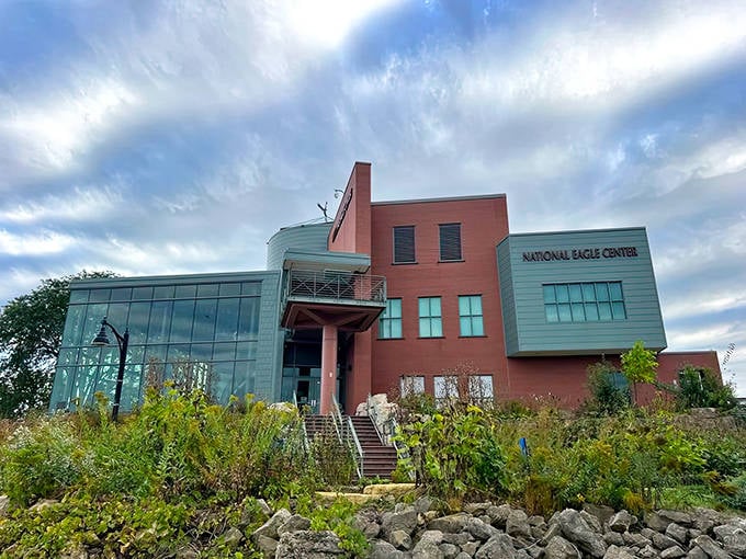 Sunlight streams through the National Eagle Center's dramatic glass fa&ccedil;ade, inviting visitors to discover America's bird in its riverside habitat.