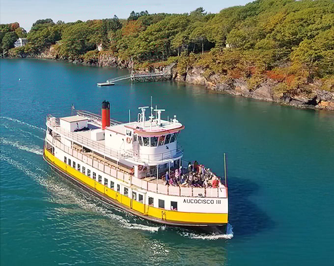 Passengers aboard the Casco Bay Mail Boat enjoy stunning coastal views while experiencing a genuine working boat that's been serving island residents since 1905.