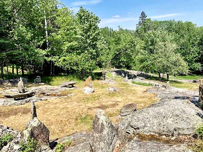 Ancient stone formations stand as silent witnesses to indigenous history in Voyageurs National Park, surrounded by northern Minnesota's lush forests.