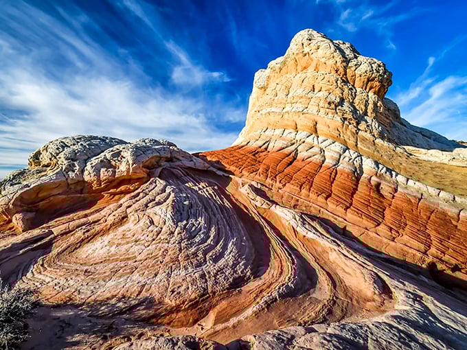 Frozen in stone: The Wave's undulating patterns showcase millions of years of geological artistry, creating a photographer's paradise in the desert.