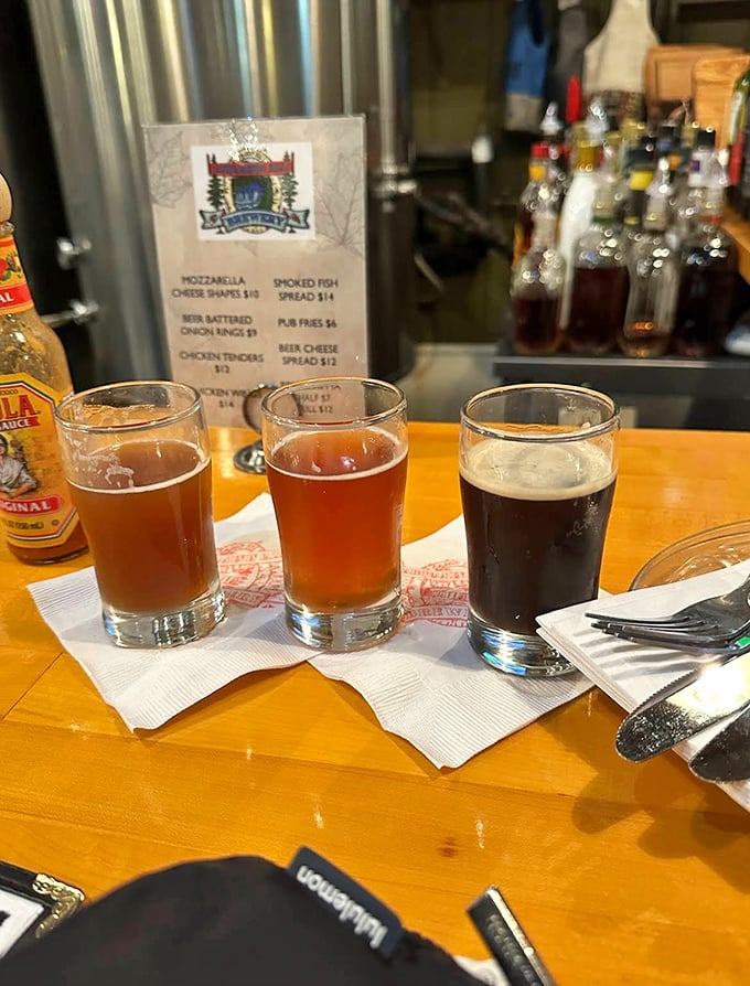 A flight of handcrafted beers showcases the brewery's talents &ndash; from amber ale to robust stout, each glass tells a story of the northwoods.