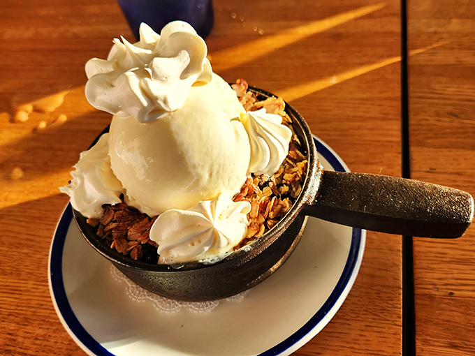 Dessert that honors Maine's blueberry legacy. That cast-iron presentation isn't just Instagram bait &ndash; it's keeping your cobbler perfectly warm.
