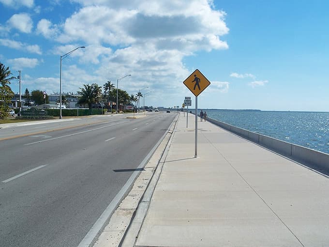 Florida State Road A1A in Key West stretches toward the horizon, where the road literally runs out of continent.