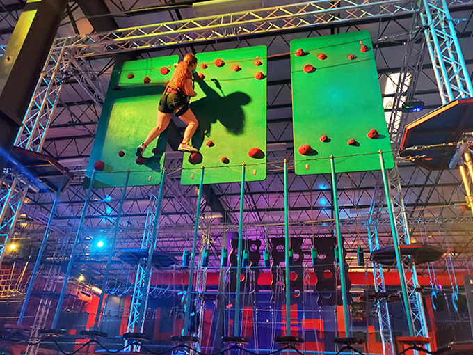 High Wall Traverse: Scaling colorful heights with the concentration of a mountain climber and the fashion sense of a rainbow.