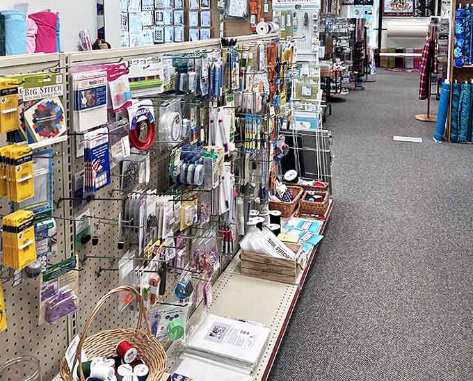 Every quilter's dream &ndash; walls lined with tools, threads, and notions that make precision stitching possible.