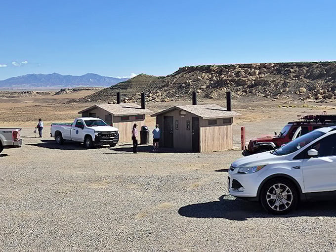Basic facilities serve visitors at this remote desert attraction, where simplicity is part of the authentic experience.