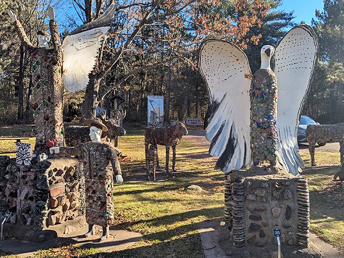 Angelic figures with magnificent wings spread wide, their concrete forms transformed into something ethereal through artistic vision.