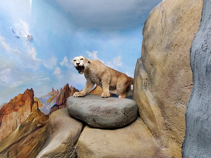 This mountain lion's powerful pose showcases the silent strength of North America's elusive predators &ndash; majestic, muscular, and magnificently preserved.