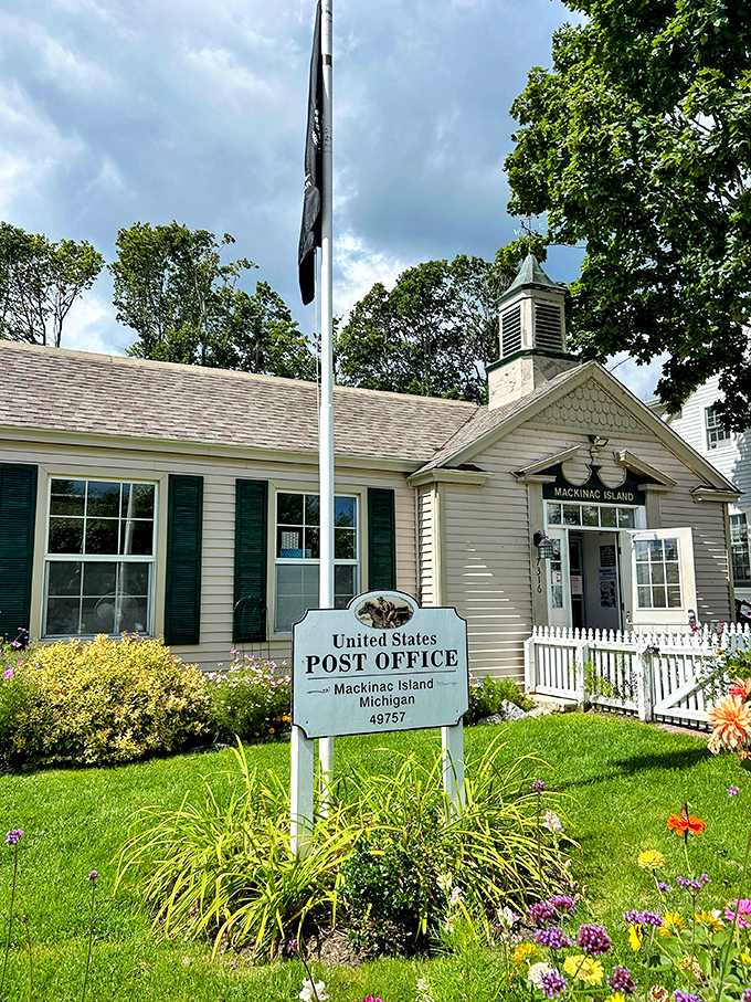 The local post office might seem utilitarian, but it represents Adrian's enduring connection to the wider world through letters, packages, and shared stories.